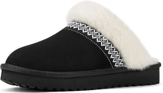 Mishansha Warme Hausschuhe Damen Winter Pantoletten Plüsch Slippers Rutschfest für den Innen- und Außenbereich Schwarz 36 EU