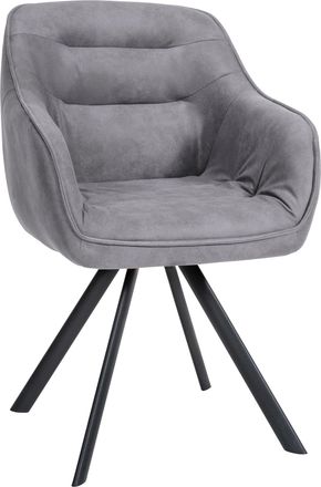 Clp Esszimmerstuhl drehbar mit Armlehne Russel, Küchenstuhl in Samt oder Stoff, Sessel mit Metallgestell bis 130 kg belastbar, Farbe:grau, Material:Vintag