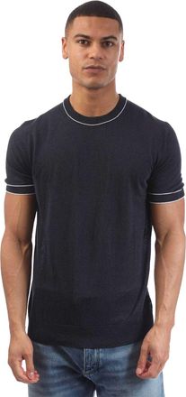 HUGO BOSS H-Jiovanni Pullover Top f&uuml;r Herren, Mit kontrastfarbenen Streifen, kurz&auml;rmlig (Blau)
