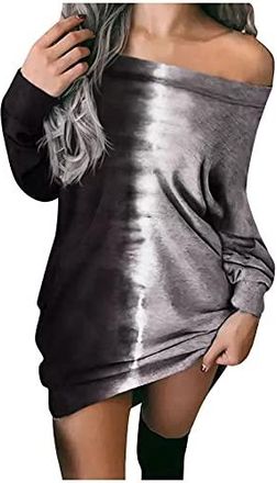 Generic 2026 Robes amincissantes d&eacute;contract&eacute;es pour femmes, chandail en molleton imprim&eacute;, robe &agrave; manches longues et &eacute;paules d&eacute;nud&eacute;es, gris, L