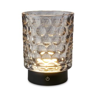 Briloner LED Tischlampe kabellos IP44 mit Glaskorpus, Touchdimmbar in Stufen, Akku & Lichtquelle tauschbar, Nachttischlampe, Dekolampe, Akku Tischleuchte, Wohn