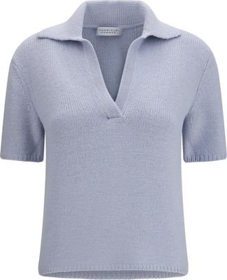 Gabriela Hearst Sohan Strick-Polo mit kurzen &Auml;rmeln - - Knitwear - Damen - Blau - S