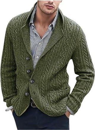 Generic Pull en coton tricot&eacute; &agrave; manches longues pour homme - Couleur unie - Avec col, poche et motif floral - Pour le travail et les loisirs, Vert arm&eacute;e., XXL