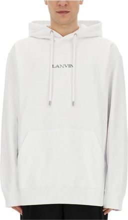 Lanvin Homme, Sweatshirts et sweats &agrave; capuche, Blanc, Taille: S Sweat &agrave; capuche oversize brod&eacute;