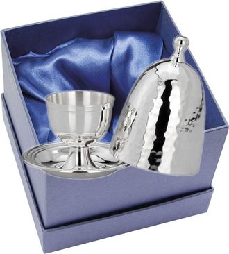 Silberkanne Eierbecher mit Deckel | Geh&auml;mmert Design | Silber Plated versilbert | Edles Geschenk mit Box