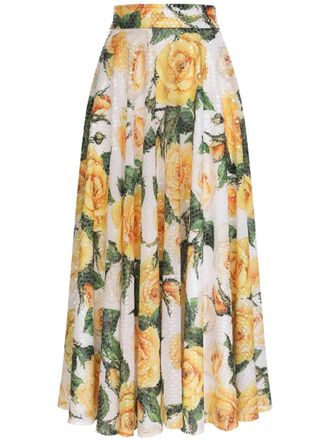 Dolce & Gabbana jupe imprimée à ornements strassés - Blanc