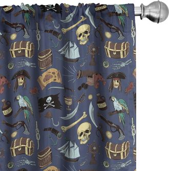 Abakuhaus Pirates Vorhänge, Gardinen, Vintage Cartoonish Entwurf, Fensterbehandlungen für Wohnzimmer Schlafzimmer Dekor, 2 Stück 75 cm b x 225 cm h, Mehrfarbig