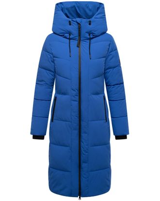 Navahoo Damen Wintermantel warmer Steppmantel mit 2-Wege Rei&szlig;verschluss, wasserdichten Rei&szlig;verschl&uuml;ssen und verstellbarer Kapuze Schokokuss XIV Galaxy Blue Gr