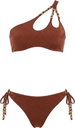 Miss Bikini Femme, Maillots de bain, Brun, Taille: 42 FR Bikini Monospalla Cut Out Sfere Dorate e Slip Regular