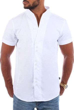 Carisma Herren Uni Kurzarm Stehkragen Hemd Freizeit Casual einfarbig Basic Shirt körperbetont 9118-9119, Grösse:S, Farbe:Weiß
