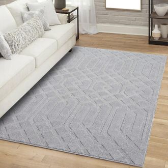 Carpet City Teppich Kurzflor Wohnzimmer - Grau - 120x170 cm Rechteckig - Ornament, Marokkanisch - 3D-Effekt - Moderne Teppiche Flachflor Schlafzimmer, Esszimmer