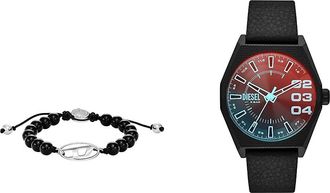 Diesel Herren-Edelstahl-Quarz-Dreizeigeruhr und Schmuck-Set