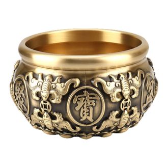 Healifty Messing-Schatzschale f&uuml;r Reichtum, 14 cm, chinesisches Feng-Shui-Geldbecken, Gl&uuml;cks-Schatzschale f&uuml;r das B&uuml;ro, Zuhause, B&uuml;ro, Wohlstandsdekorationen