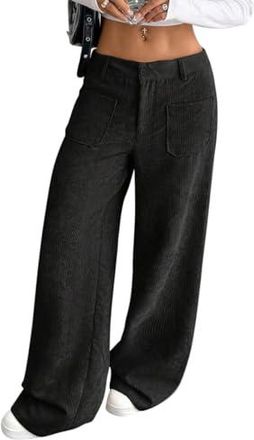 Onsoyours Pantalon Velours Femme D&eacute;contract&eacute; Taille Haute Pantalons Chic et Elegant Pantaloni Hiver avec Poche A Noir M