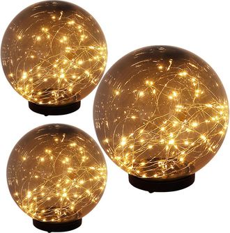 Globo Lighting Solarlampe Gartendeko Solarkugeln Au&szlig;en LED Gartenlampe Erdspie&szlig;, rauch, D 15 cm, 20 cm, 25 cm, 3er Set