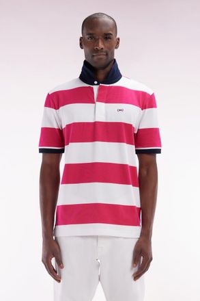 Eden Park Maillot &Agrave; Manches Courtes En Coton Pima Cercl&eacute; Fuchsia Et Blanc Coupe Droite
