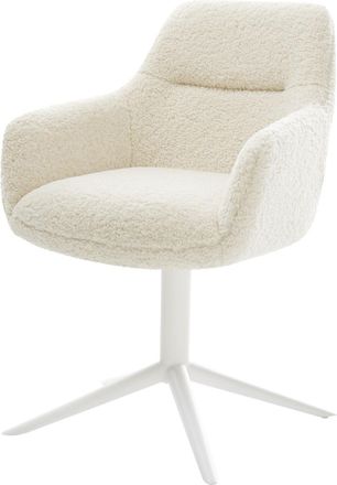 DELIFE Esszimmerstuhl Pejo-Flex Fußkreuz Weiß Teddystoff Beige 360° drehbar Wippfunktion Taschenfederkern