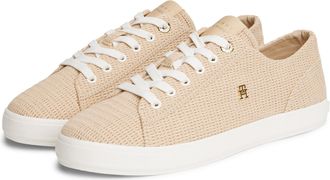 Tommy Hilfiger Plateausneaker TOMMY HILFIGER TH CHIC FOXING SNEAKER, Damen, Gr. 36, beige, Textil, Flechtoptik, Strukturmuster, Schuhe Plateausneaker, Freizeitschuh,