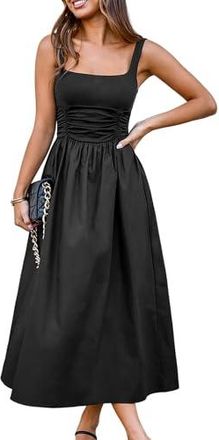 Cupshe Robe de soirée décontractée sans manches en tricot plissée - Col carré - Pour femme, Noir, M