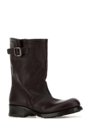 Prada Womens Chocolate Leather Ankle Boots Moro Stivali