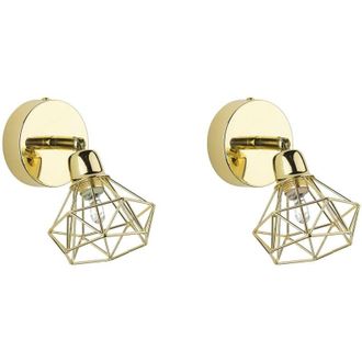 Beliani Wandleuchte Gold Metall 2er Set verstallbar Diamant Form Industrie Look Moderne Wandlampe