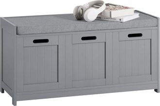 SoBuy Sobuy - Meuble Chaussures Rangement Chaussures Banc dEntrée - 2 Portes, 1 Cube de Rangement avec Coussin Rembourré, Gris Clair - Idéal pour Entrée