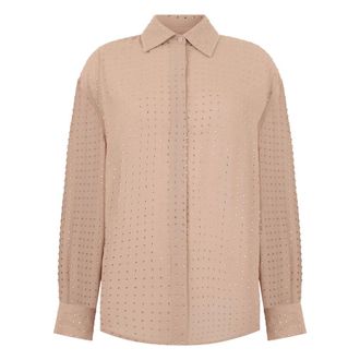 Pinko Pinko, Femme, Blouses et Chemises, Beige, Taille: 38 FR Blouse Georgette avec Strass