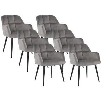 Vente-Unique Pascal Morabito - Lot de 6 chaises avec accoudoirs - Velours et m&eacute;tal - Gris - pega de