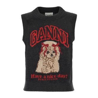Ganni Femme, Pulls, Noir, Taille: 42 FR Graphic Wool Vest