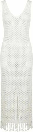 Miss Bikini Femme, Maillots de bain, Blanc, Taille: 36 FR Abito Lungo Copricostume in Rete Frange e Passamaneria
