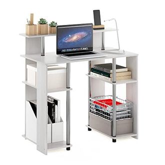 Furinno Jaya Bureau dordinateur de Conception Simple, Engineered Wood, Ch&ecirc;ne Blanc/Acier Inoxydable, 51,49 (D) x 90,5 (W) x 90,6 (H) cm