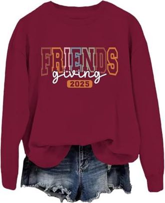 Generic Sweat-shirt Friends Giving pour femme - Chemise de Thanksgiving 2025 - Sweat-shirt Friends Thanksgiving, bordeaux, 3XL