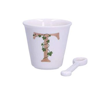 La Porcellana Bianca La Porcellana Bianca - Buchstabe T mit Teel&ouml;ffel, K&uuml;che - Einzigartige Linie - Geschenkidee - Porzellan - 75 CC, &Oslash; 6,7 cm, H6 cm