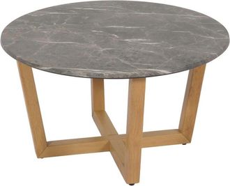 Hhg Couchtisch HHG 728, Beistelltisch Sofatisch, Massiv-Holz hdf Laminat Melamin &Oslash;80cm, Marmor/Stein-Optik helles Gestell