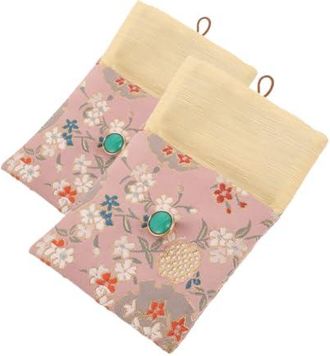 SOLUSTRE 2 pi&egrave;ces Pochette Brod&eacute;e Chinoise pour Bijoux Tissu Robuste Sac de Rangement Protecteur pour Colliers Boucles Oreilles et Bracelets Lot de Roses avec 