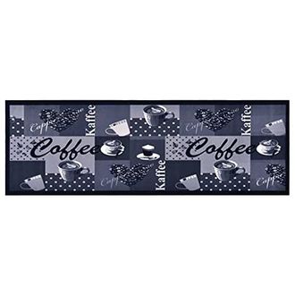 vidaXL Tapis de Cuisine Lavable Paillasson de Bureau Moquette de Sol Tapis de Couloir Tapis de Couloir Moquette de Cuisine Bleu Café 60x180 cm