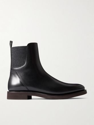 Brunello Cucinelli Bottines Chelsea En Cuir &Agrave; Perles - Noir