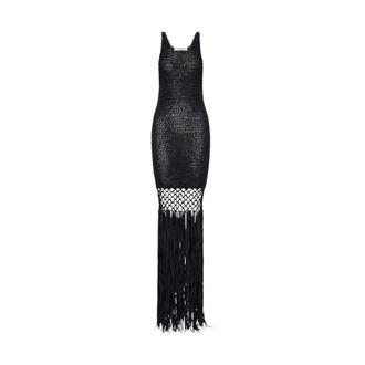 Philosophy di Lorenzo Serafini Schwarzes Polyesterkleid mit Fransen Halbtransparentes Design - - Dresses - Damen - Schwarzk - S