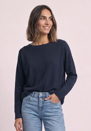 Street One Strickpullover STREET ONE, Damen, Gr. 34, blau (schwarzest blau), Stoff, 30% Polyester, 29% Polyacryl, 21% Viskose, 20% Polyamid, unifarben, regular f
