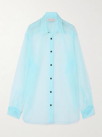 Dries Van Noten Chemise Oversize En Organza - Bleu