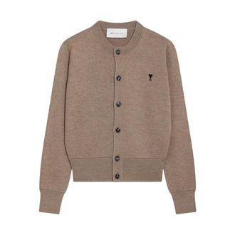 Ami Cardigan Col Rond De Coeur - Femme - Pulls - Beige - Taille: 40 FR