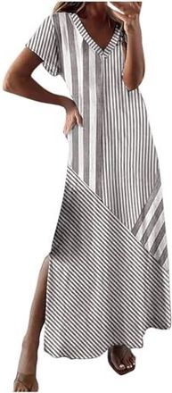 Generic Robes amincissantes d&eacute;t&eacute; pour femmes, manches courtes, col en V, ourlet fendu, coupe ajust&eacute;e, 2026, gris, S