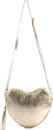 modamoda.de T267 Damen Leder Herzf&ouml;rmige Umh&auml;ngetasche Schultertasche, handmade in Italy (Lightgold Metallic)