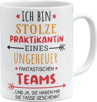 OM3 lustige Kaffee-Tasse mit Spruch - für Praktikantin Geschenkidee Geschenk | Keramik Becher | 11oz 325ml | Beidseitig Bedruckt | Weiss