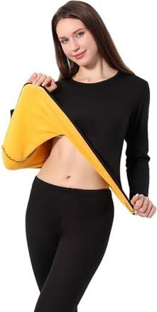 Generic Ensemble thermique pour femme par temps froid, pantalon long avec doublure en polaire &agrave; manches longues et legging - Ensemble de d&eacute;tente pour femme, F