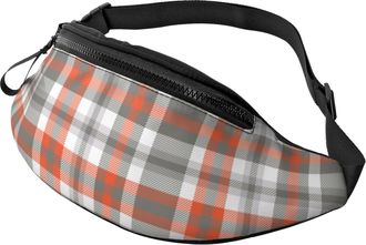 Generic Brusttasche Atmungsaktiv Lauftasche Grau-Orange Kariert, Schottisches Tartan Mit Rei&szlig;verschluss H&uuml;fttaschen F&uuml;r Aktivit&auml;ten Fahrrad Sport 14X35Cm