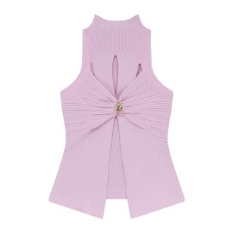 Elisabetta Franchi Femme, Tops, Rose, Taille: 40 FR T-shirt rose &agrave; col montant et d&eacute;coupes