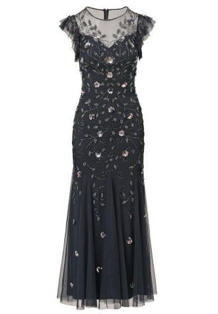Adrianna Papell Abendkleid Petite Bead Mesh Godet Long Dress H&uuml;bsches, elegantes Meerjungfrauenkleid mit Perlenstickerei