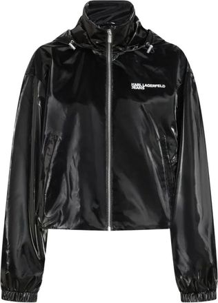 Karl Lagerfeld Femme, Vestes, Noir, Taille: 40 FR Veste Courte Brillante &agrave; Capuche