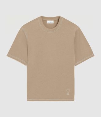 Ami T-Shirt With Stitched Ami De Coeur Beige Taupe